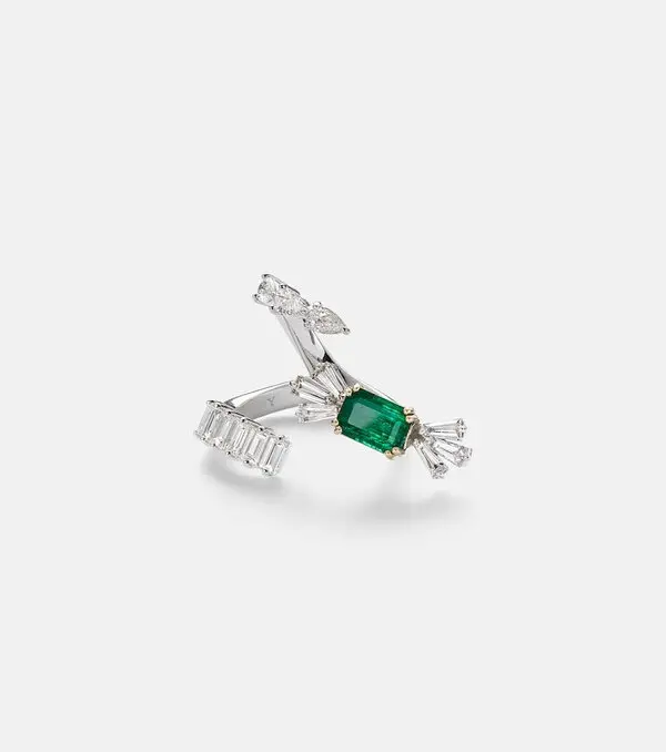 Yeprem Reign Supreme 18k White Ring With Diamonds And Emerald - Gold