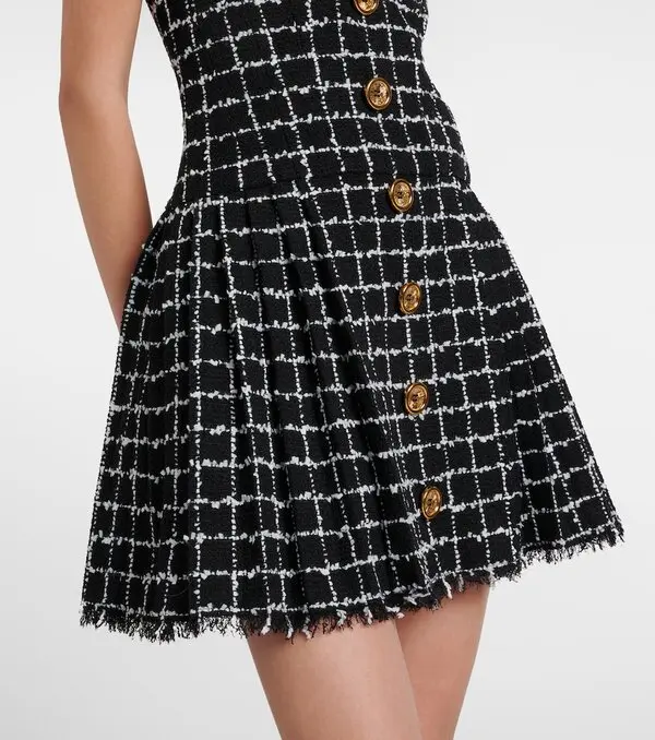 Balmain Chain-detail Checked Tweed Minidress - Black
