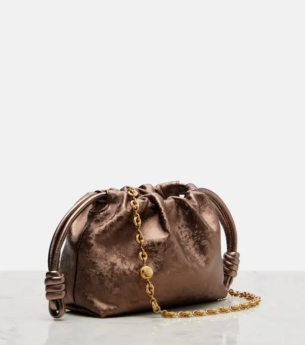 Loewe Flamenco Mini Metallic Leather Clutch - Brown