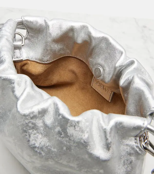 Loewe Flamenco Mini Metallic Leather Clutch - Silver