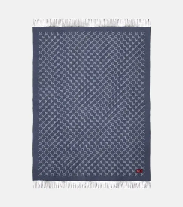 Gucci Gg Wool And Cashmere Blanket - Blue