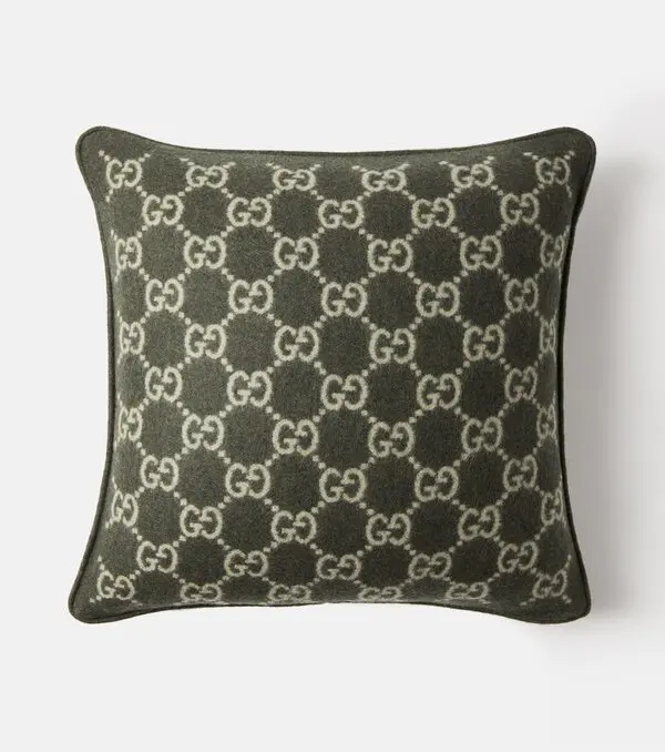 Gucci Gg Wool And Cashmere Jacquard Cushion - Green