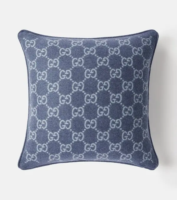 Gucci Gg Jacquard Wool And Cashmere Cushion - Blue