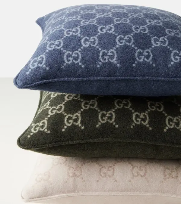 Gucci Gg Wool And Cashmere Jacquard Cushion - Blue