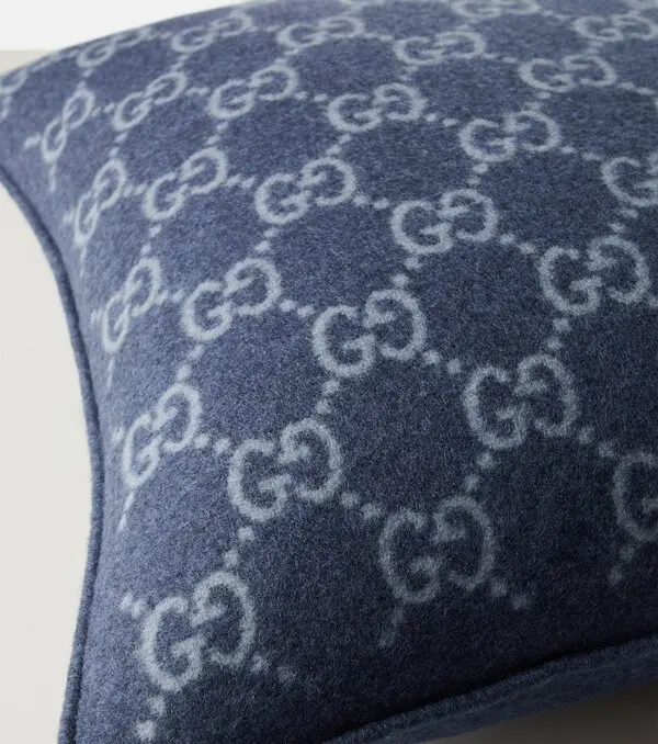 Gucci Gg Wool And Cashmere Jacquard Cushion - Blue