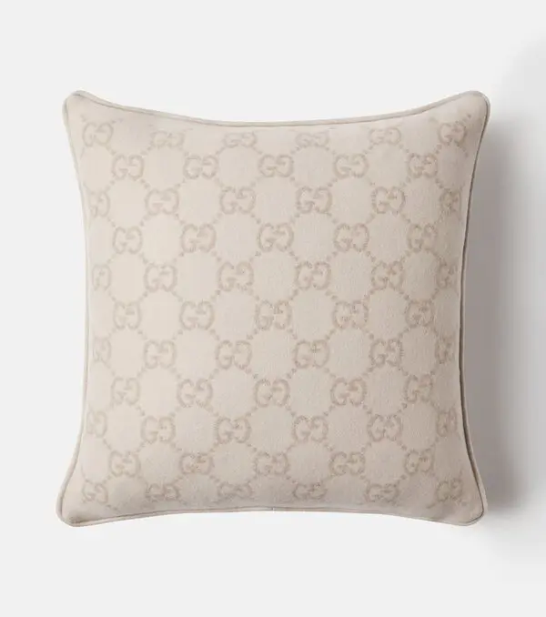 Gucci Gg Jacquard Wool And Cashmere Cushion - White