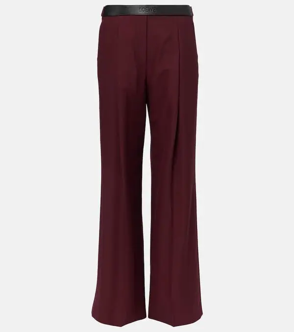 Loewe Leather-trimmed Wool Wide-leg Pants