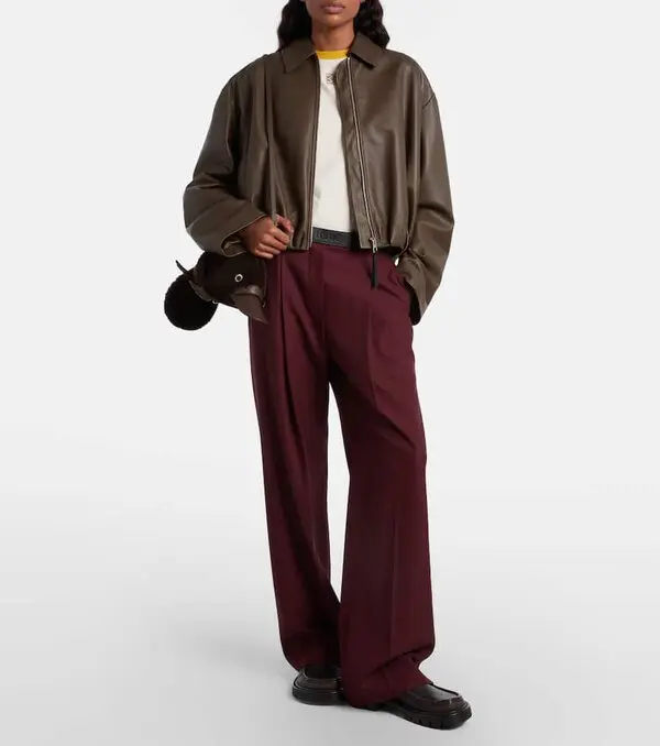 Loewe Leather-trimmed Wool Wide-leg Pants