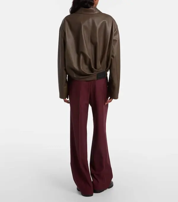 Loewe Leather-trimmed Wool Wide-leg Pants