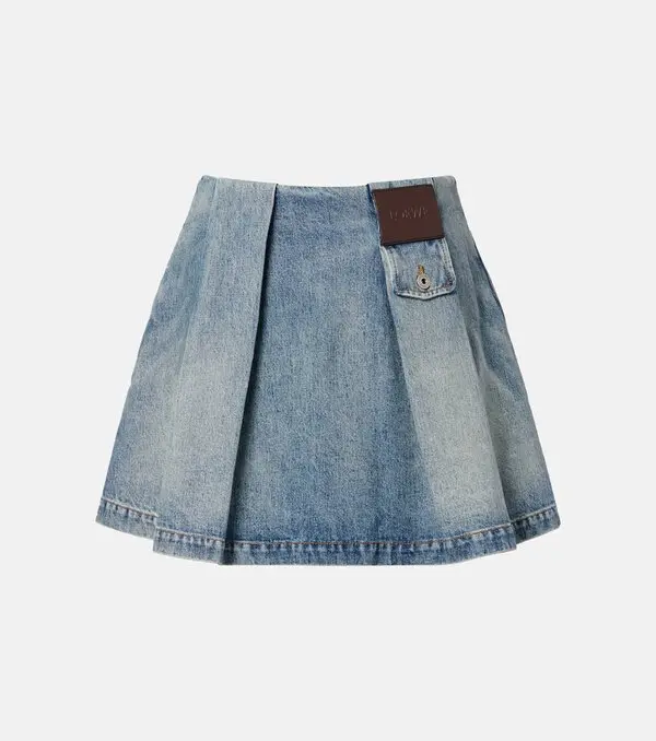 Loewe Pleated Denim Miniskirt - Blue