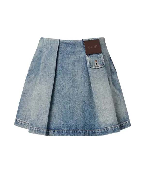 Loewe Pleated Denim Miniskirt - Blue