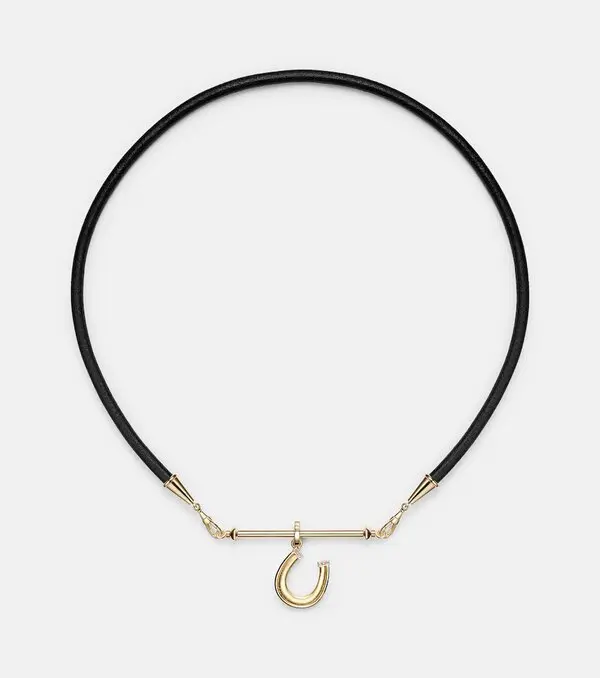 MARIE LICHTENBERG 18kt Gold And Leather Pendant Necklace With Diamonds - Brown