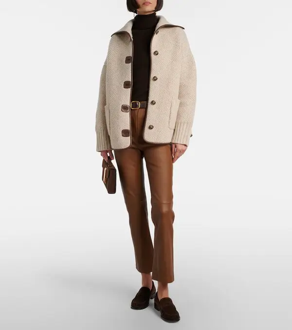JOSEPH Cropped Leather Bootcut Pants - Brown