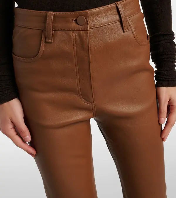 JOSEPH Cropped Leather Bootcut Pants - Brown