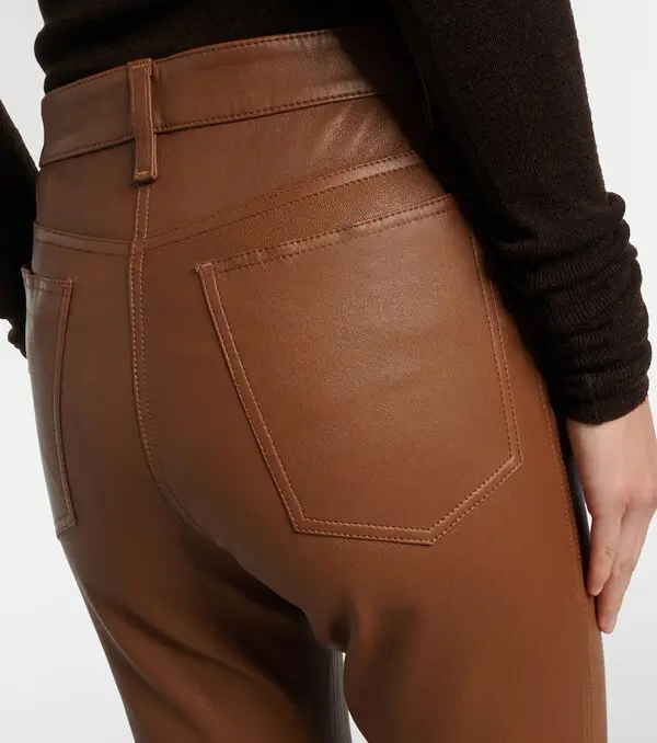 JOSEPH Cropped Leather Bootcut Pants - Brown