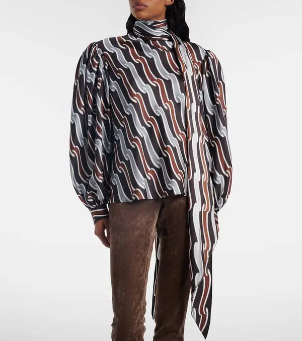 Gucci Printed Tie-neck Silk Twill Blouse
