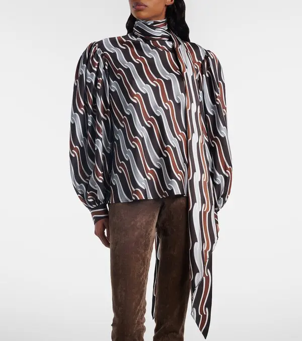 Gucci Printed Tie-neck Silk Twill Blouse