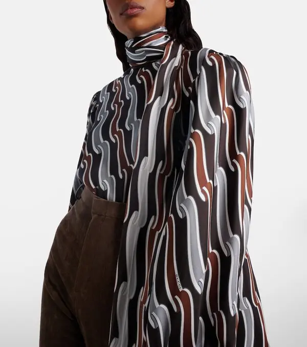 Gucci Printed Tie-neck Silk Twill Blouse