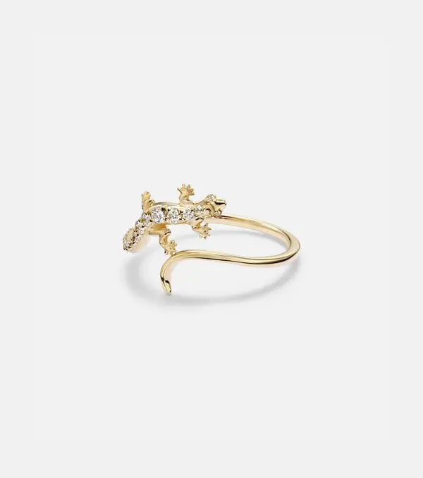 SYDNEY EVAN Lizard Ring With Diamonds - Gold