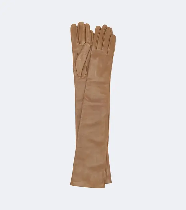 Nour Hammour Leather Gloves - Beige