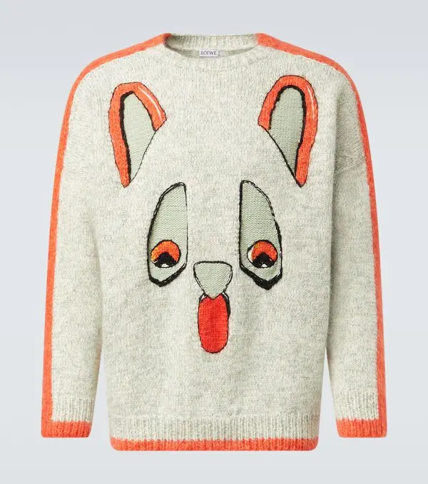 Loewe X Louis Wain Intarsia Wool-blend Sweater - White