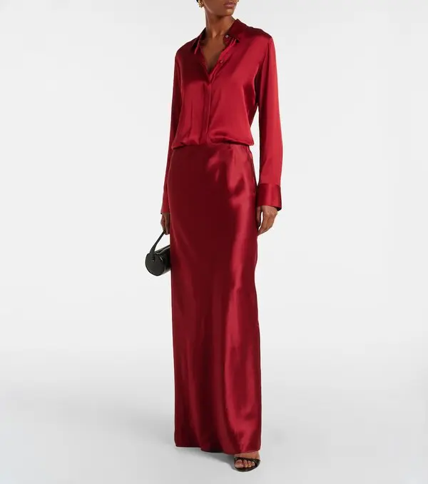 Vince Satin Maxi Skirt - Red