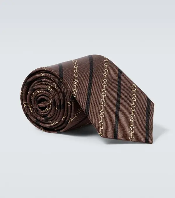 Gucci Horsebit Silk Jacquard Neck Tie - Brown