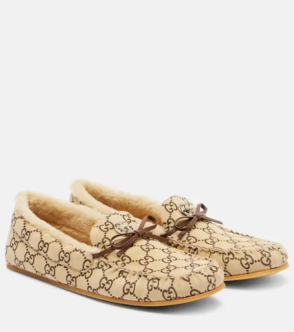 Gucci Double G Shearling-lined Suede Loafers