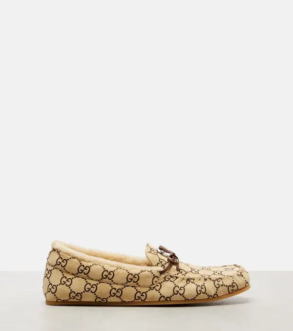 Gucci Double G Shearling-lined Suede Loafers