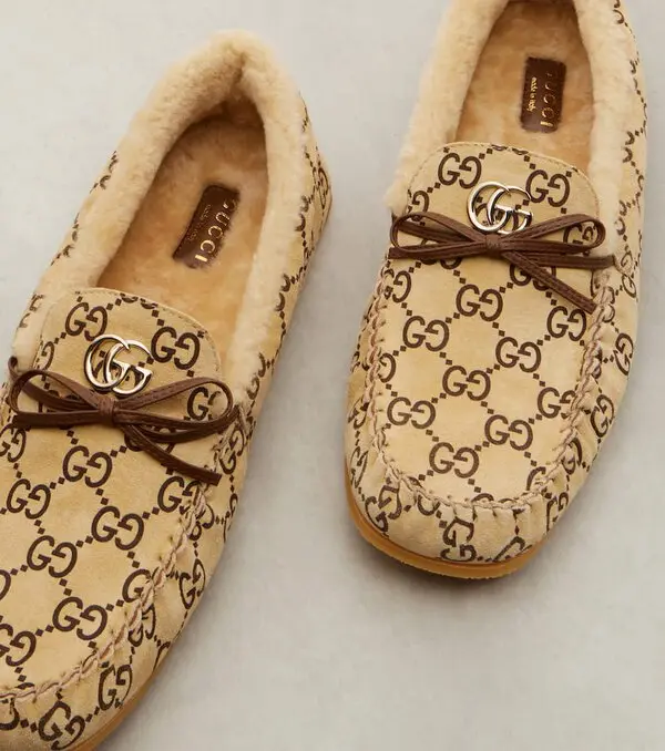 Gucci Double G Shearling-lined Suede Loafers