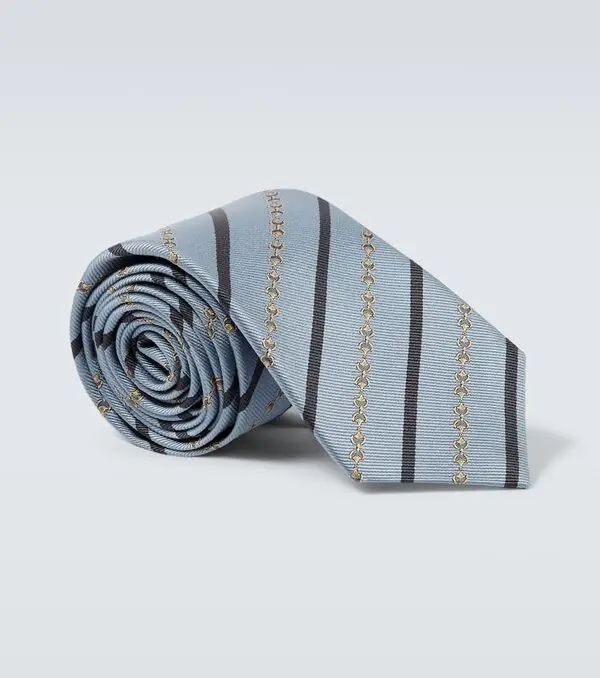 Gucci Horsebit Silk Jacquard Neck Tie - Blue