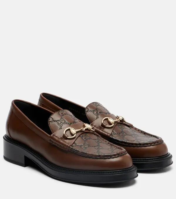 Gucci Horsebit Gg Leather Loafers - Brown