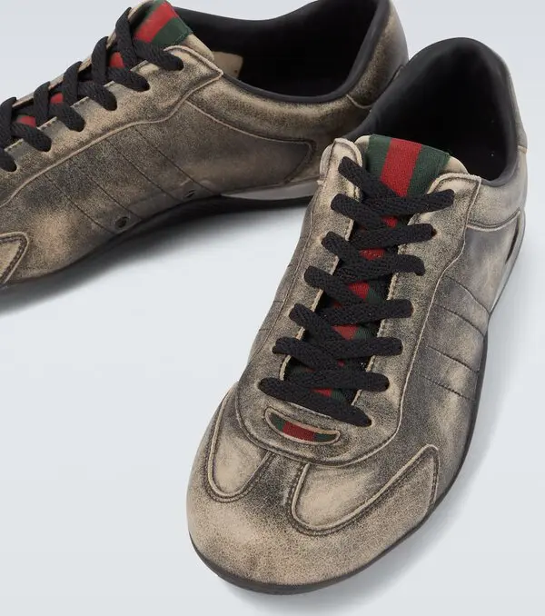 Gucci Web Stripe Leather Sneakers - Black