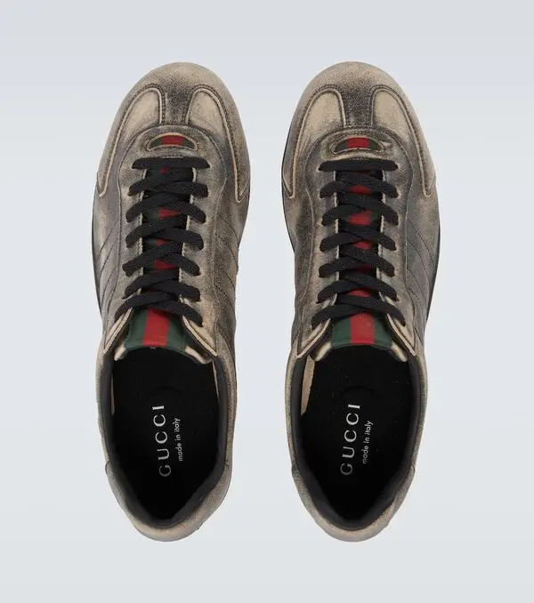 Gucci Web Stripe Leather Sneakers - Black