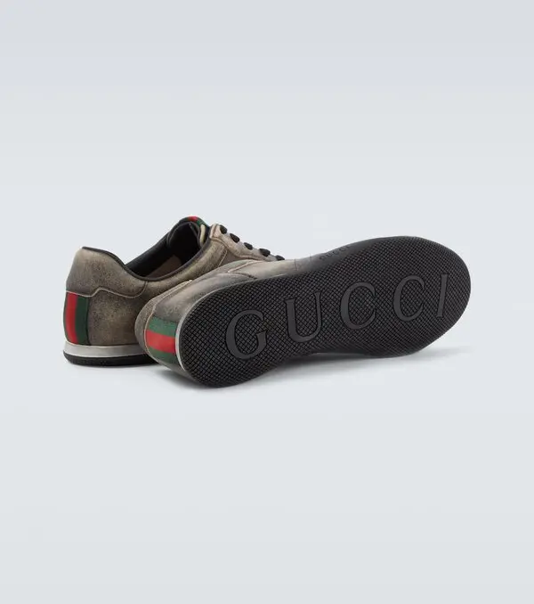 Gucci Web Stripe Leather Sneakers - Black