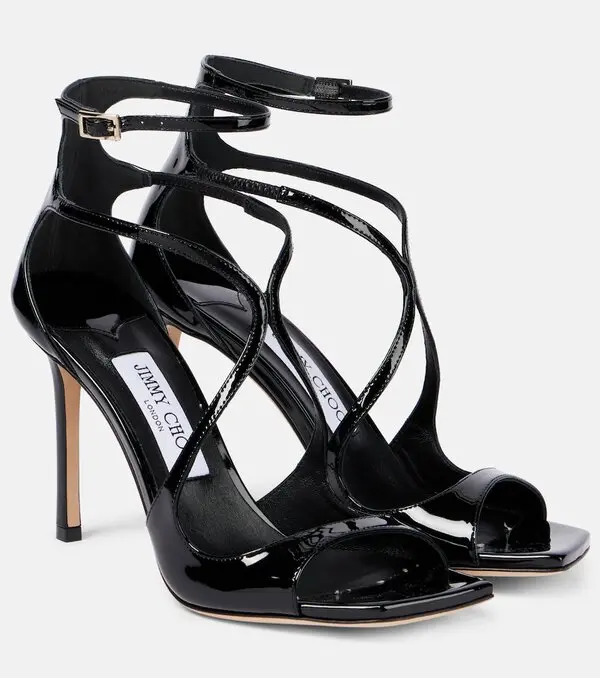 JIMMY CHOO Azia 95 Patent Leather Sandals - Black