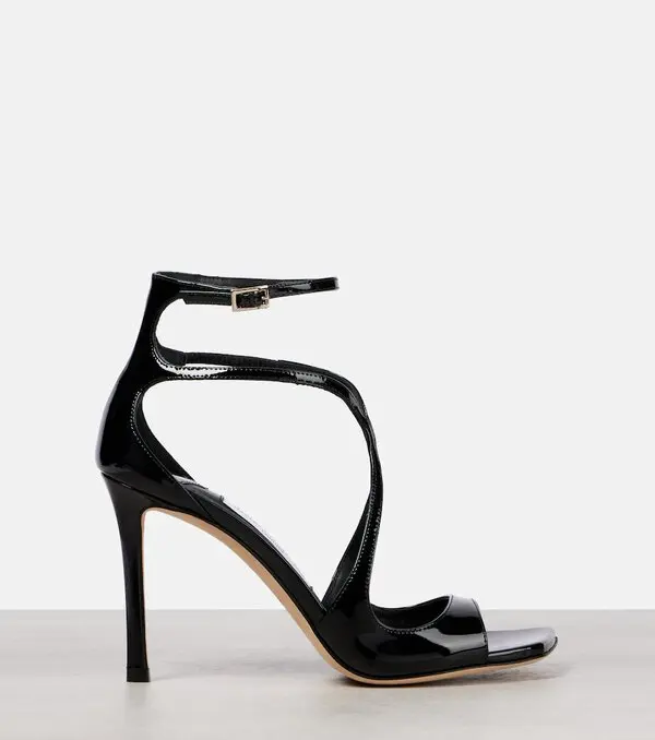 JIMMY CHOO Azia 95 Patent Leather Sandals - Black