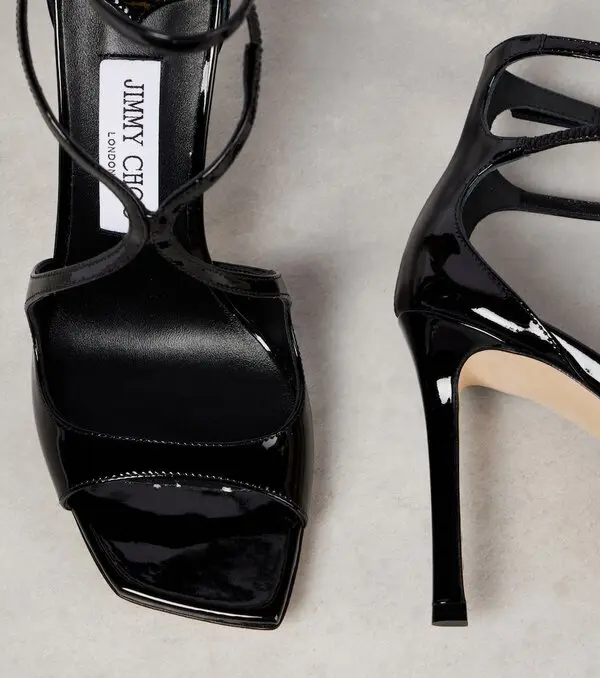 JIMMY CHOO Azia 95 Patent Leather Sandals - Black