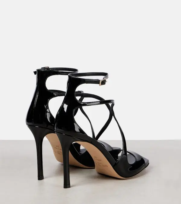 JIMMY CHOO Azia 95 Patent Leather Sandals - Black