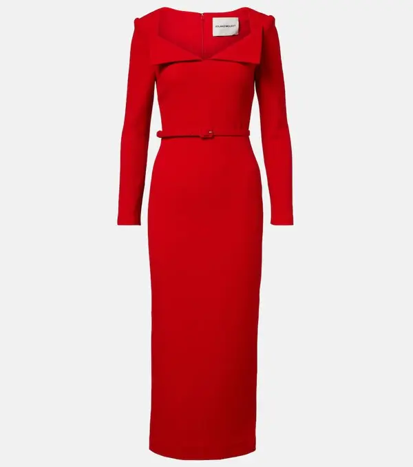 Roland Mouret Belted Wool Midi Dress - Red