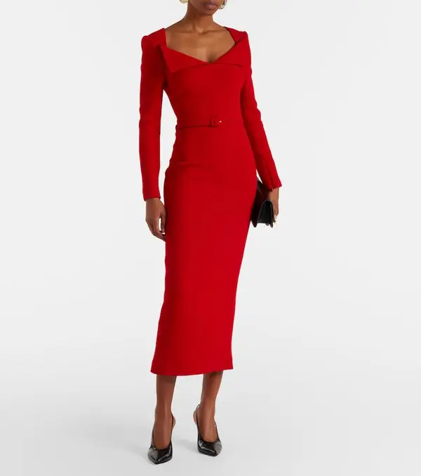 Roland Mouret Belted Wool Midi Dress