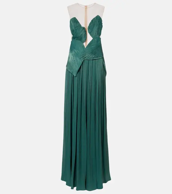 Costarellos Serenne Pleated Bustier Gown - Green