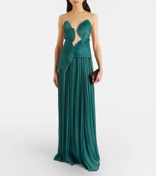 Costarellos Serenne Pleated Bustier Gown
