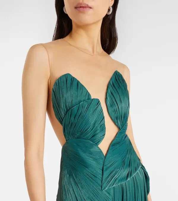 Costarellos Serenne Pleated Bustier Gown