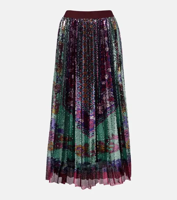 La DoubleJ Accordian Pleated Sequined Midi Skirt