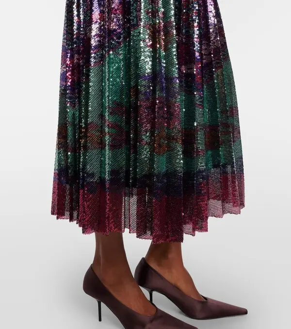 La DoubleJ Accordian Pleated Sequined Midi Skirt