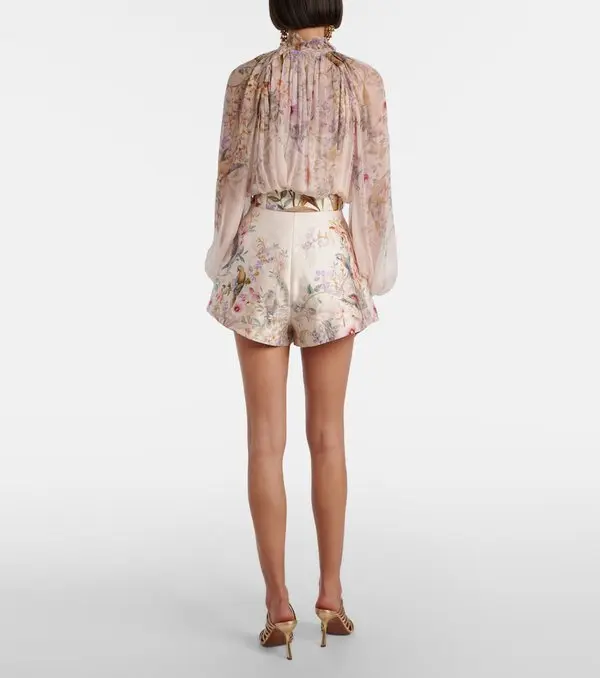Zimmermann Rebellion Printed Silk And Cotton Shorts - Beige