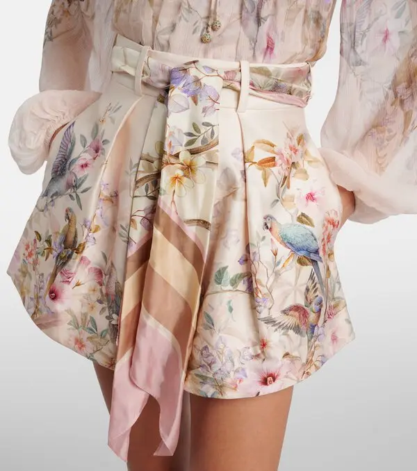 Zimmermann Rebellion Printed Silk And Cotton Shorts - Beige