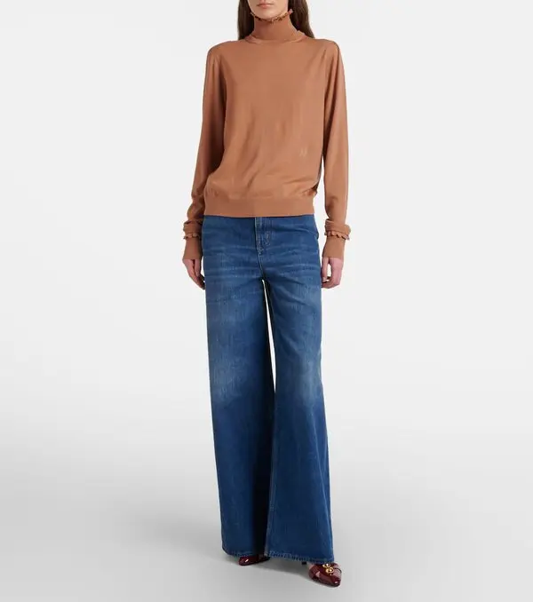 Chloé Ruffled Wool Turtleneck Sweater - Brown
