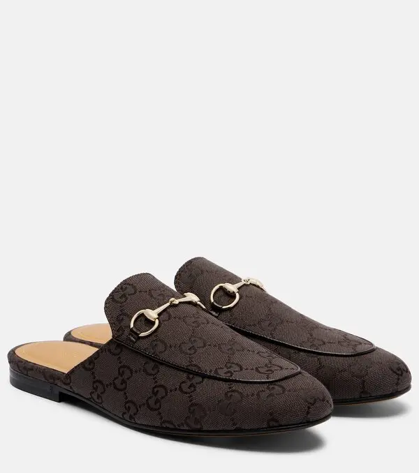 Gucci Princetown Horsebit Gg Canvas Mules - Brown